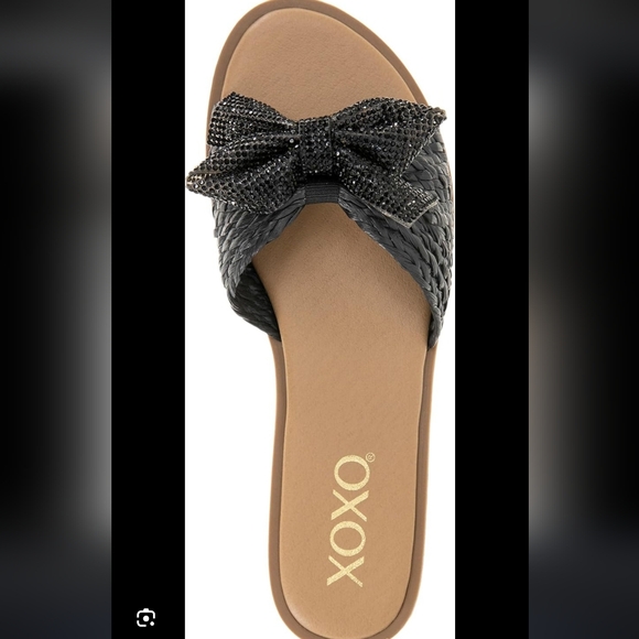 XOXO | Shoes | Xoxo Black Woven Bow Slide Sandals | Poshmark
